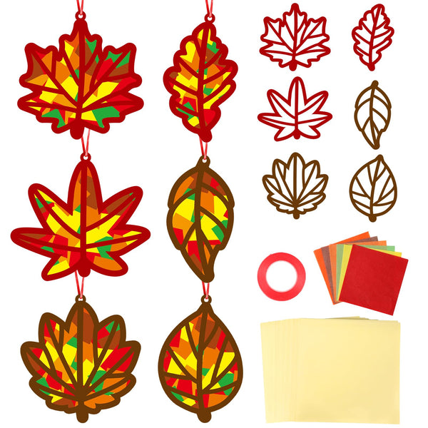 36 Set Fall Maple Leaves Suncatchers Crafts for Kids DIY Autumn Window ...