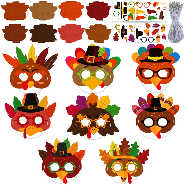 Shyyween 48 Sets Thanksgiving Turkey Mask Crafts Kits Bulk DIY Paper C ...