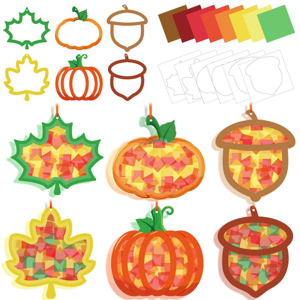Kepeel 42 Packs Fall Suncatchers Crafts for Kids, Thanksgiving DIY Lea ...