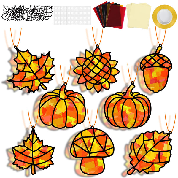 32 Sets Fall Thanksgiving Suncatchers Craft Kit DIY Window Stained Gla ...