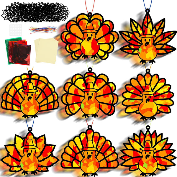 30 Sets Fall Thanksgiving Suncatchers Craft Kit DIY Turkey Window Stai ...