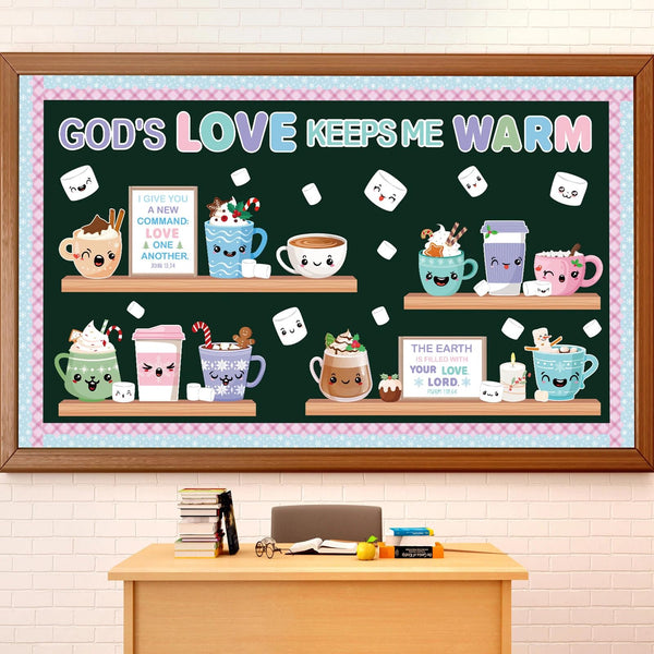 Moinchore Religious Winter Bulletin Board Set Gods Love Keeps Me Warm ...