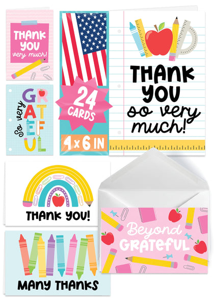 Hadley Designs 24 Teacher Thank You Cards With Envelopes - 4X6 Teacher ...