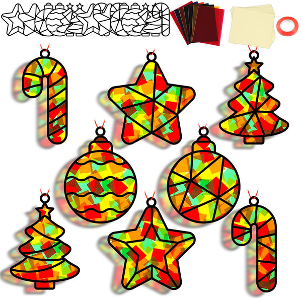 QOUBAI 32 Sets Christmas Theme Suncatchers Craft Kit DIY Window Staine ...