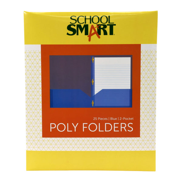 School Smart Heavyweight Two-Pocket Poly Folder With Fasteners, Blue ...