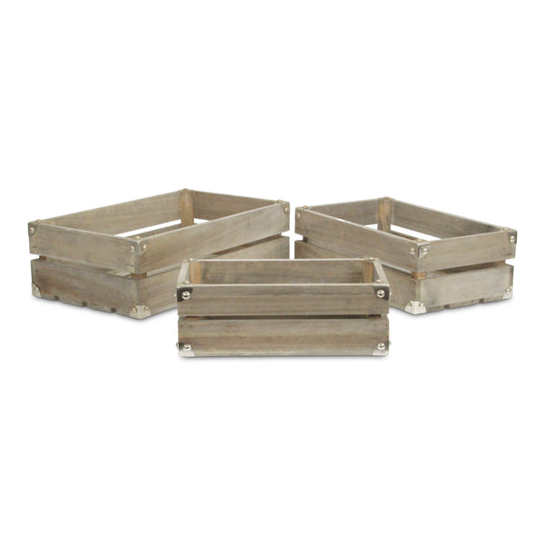 Rustic Farmstead Studded Rectangular Wood Crate Set– Slickpurchase
