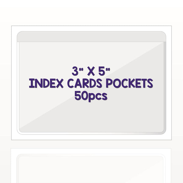 Clear Adhesive 3 x 5 Index Card Pockets With Top Open Loading, 50 Pack ...