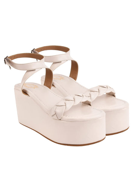 Shoetopia Stylish Braid Style Strap Cream Platform Heels For Women & G ...