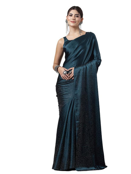 Satrani Womens Silk Blend Saree (3111S413N_Teal Blue)– Slickpurchase