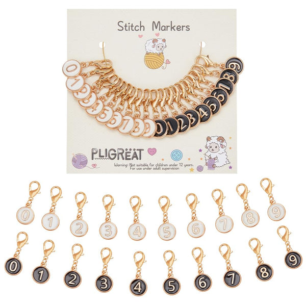 Pligreat 20 Pcs Cute Round Numbers Sign Stitch Markers Crochet Stitch ...