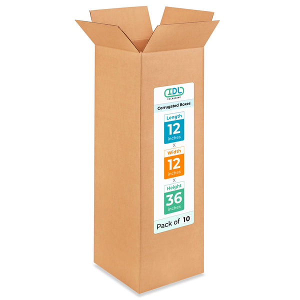 Tall Moving & Shipping Boxes 12x12x36 inches (10-Pack) - Extra Strengt ...