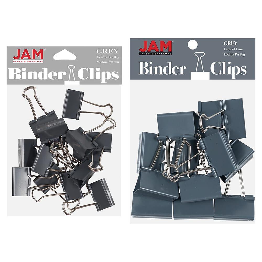 Jam Paper Colorful Binder Clips Assortment - Medium & Large Size - Gre ...