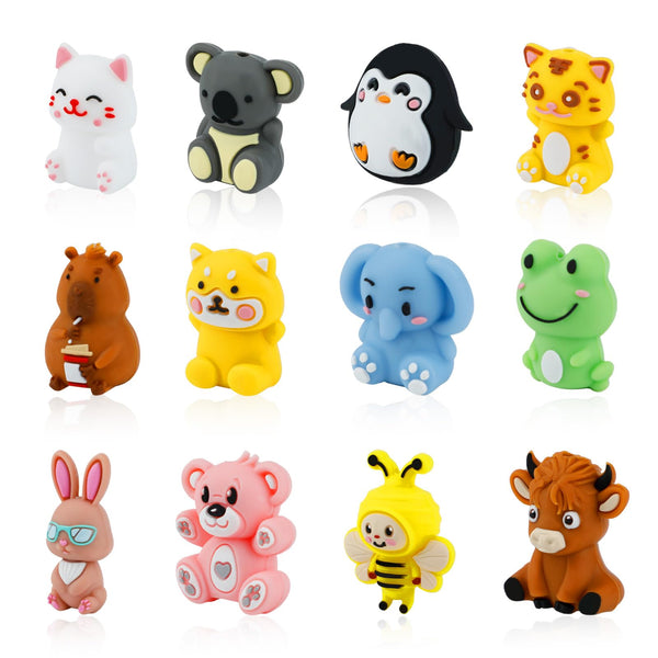 12 Pcs 3D Animals Silicone Focal Beads For Pens, 12 Divers Styles Anim ...