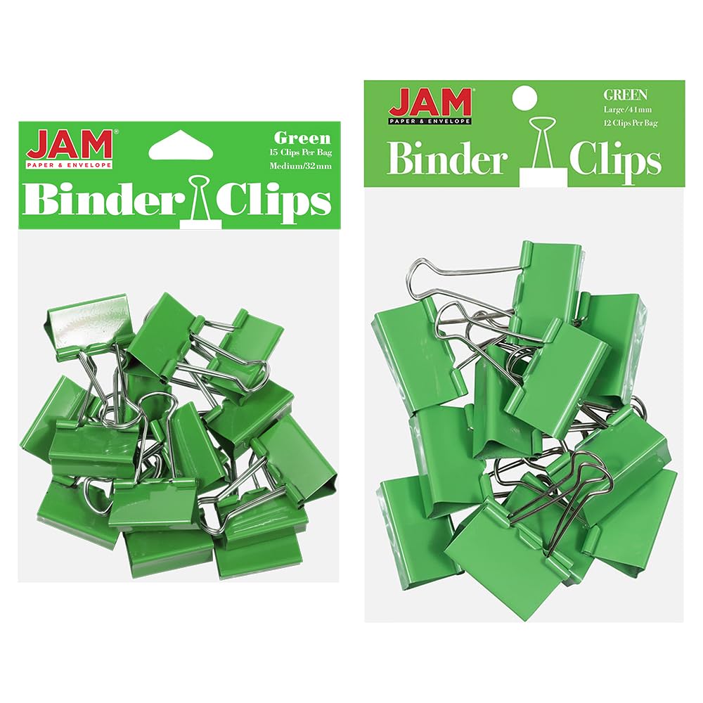 Jam Paper Colorful Binder Clips Assortment - Medium & Large Size - Gre ...