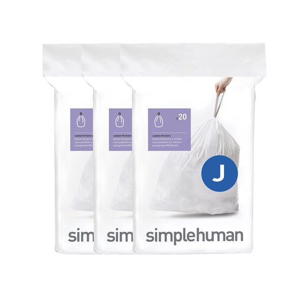 simplehuman Code J 60 Count, Dispenser Pack Custom Fit Liners, Drawstr ...