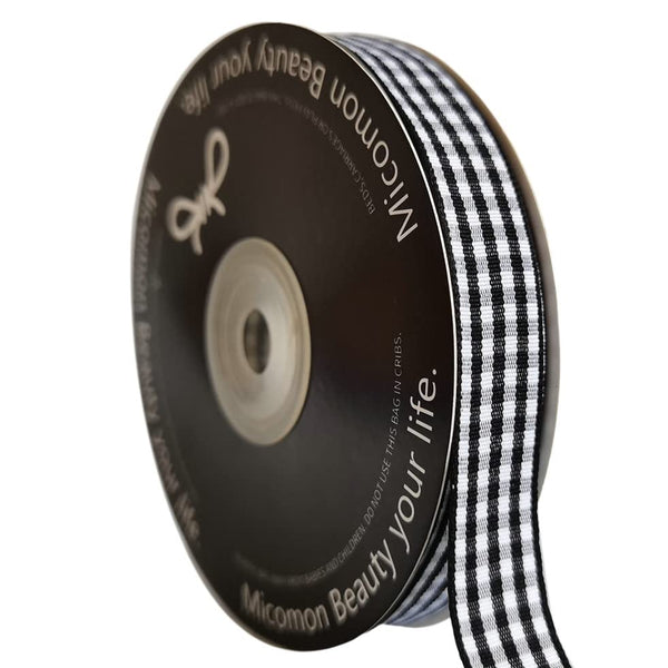 Micomon Black and White Wovon Edge Gingham Ribbon 25 Yard Each Roll 10 ...