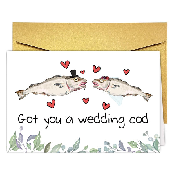 Anniversary Funny Cod Pun Wedding Card For Bride Groom, Silly Fish Fun ...