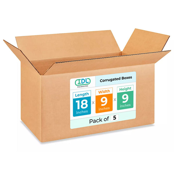 Long Moving & Shipping Boxes 18 x 9 x 9 inches (5-Pack) - Extra Streng ...