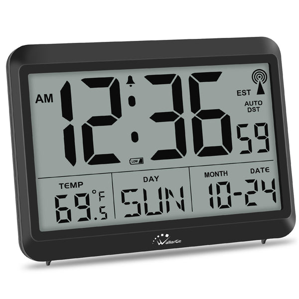 WallarGe Atomic Digital Wall Clock Battery Operated Self-Setting Large ...
