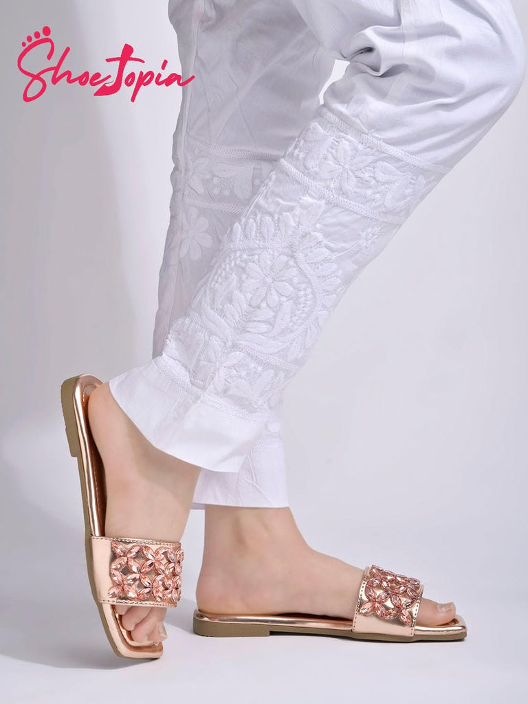 Shoetopia Women'S Flat-721 Flat Sandal-3 Kids Uk (Flat-721-Rose-Gold ...