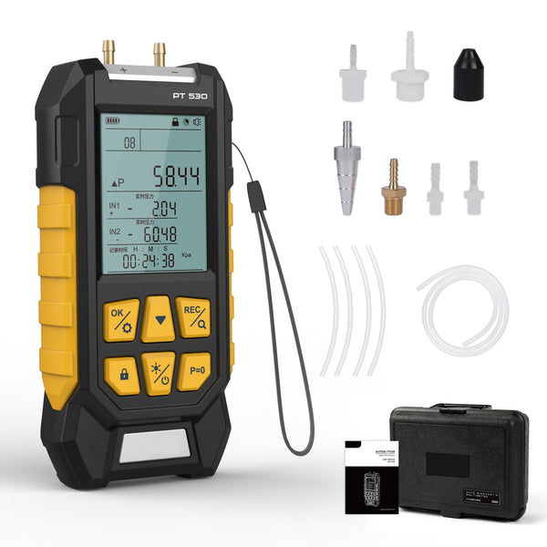 PT530 Manometer Gas Pressure Tester,HVAC Dual-Port High-Pressure Manom ...