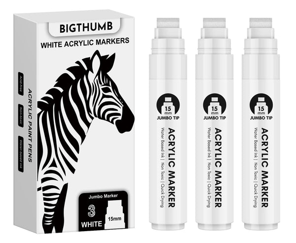 BIGTHUMB Thick White Jumbo Poster Markers: 3 Pcs 15mm Wide Tip Large A ...