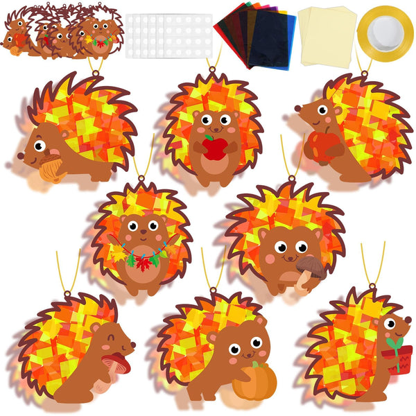 QOUBAI 32 Sets Thanksgiving Hedgehog Suncatchers Craft Kit DIY Fall Wi ...