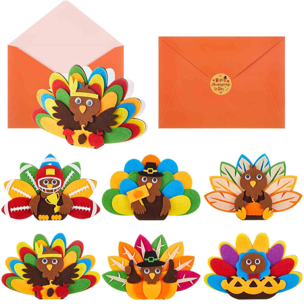 Tenceur 6 Pack Thanksgiving Felt Turkey Cards with Envelopes for Kids ...