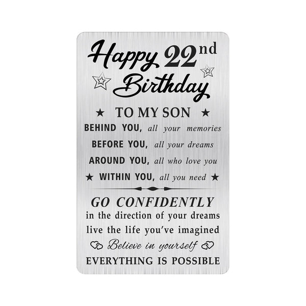 Moqiyxl 22Nd Birthday Card For Son, 22 Year Old Gifts For Son Engraved ...