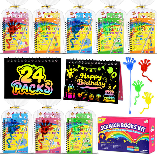 Jmmico 24 Pack Scratch Art Notebook+Sticky Hands+Stickers,Scratch Art ...