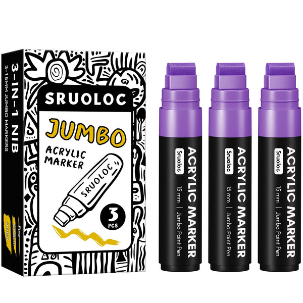 SRUOLOC 3 Jumbo Permanent Markers Purple, 15mm Thick Wide Tip, Large A ...