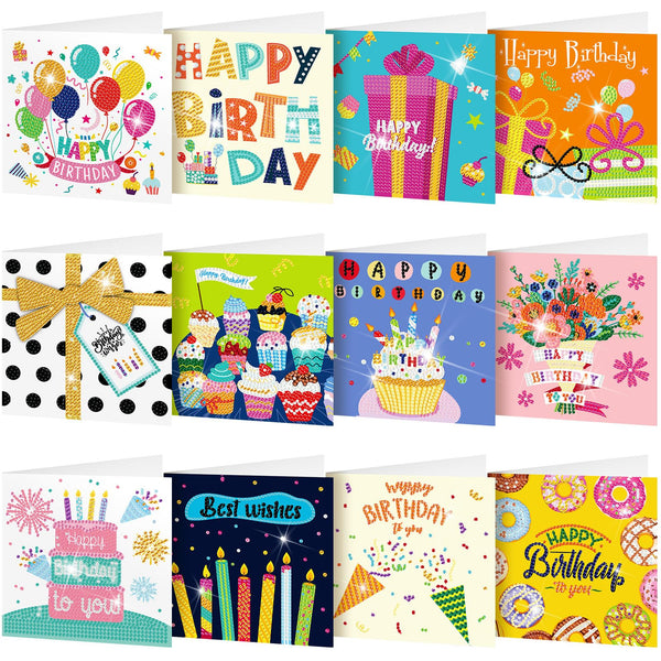 Saillong 12 Pack Happy Birthday Diamond Painting Greeting Card Kits DI ...