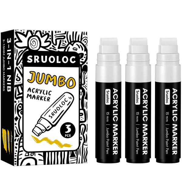 SRUOLOC 3 Jumbo Permanent Markers White, 15mm Thick Wide Tip, Large Ac ...
