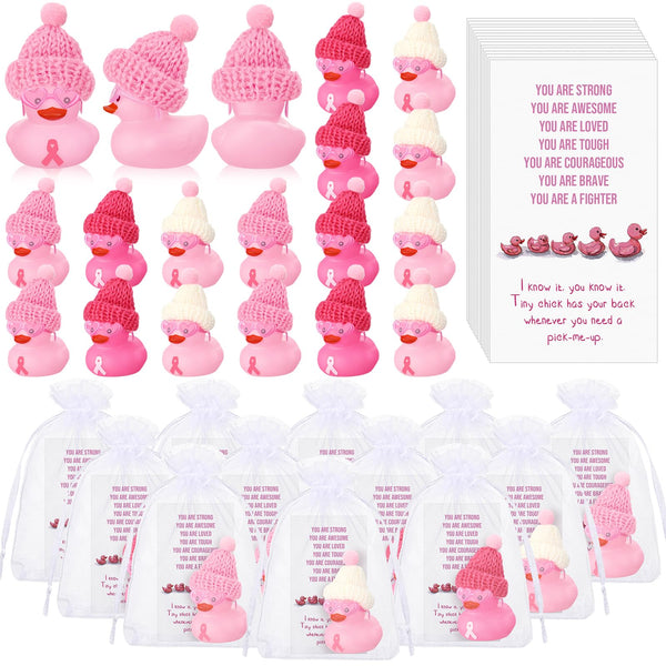 Deekin 50 Sets Pink Ribbon Rubber Duck Breast Cancer Month Gifts Mini ...