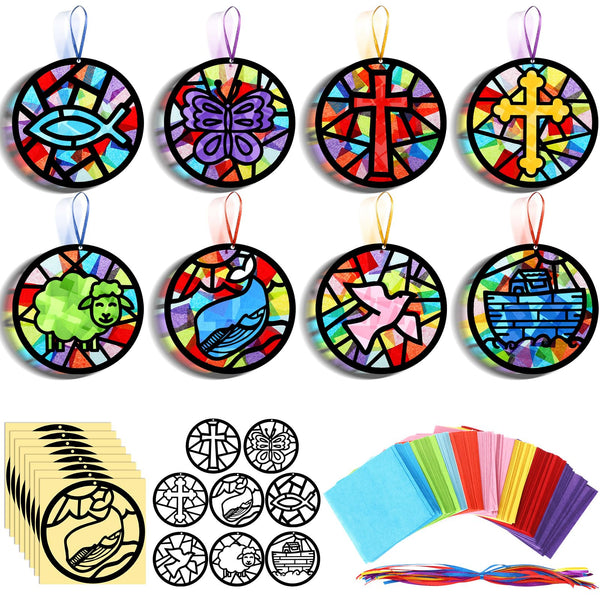 Eersida 32 Pcs Religious Suncatchers Paper Crafts Christian Cross Jesu ...