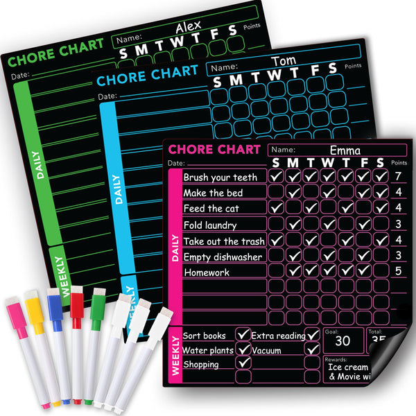 3 Pcs Blackboard Chore Chart Set - Pocket Charts Dry Erase Chore Chart ...