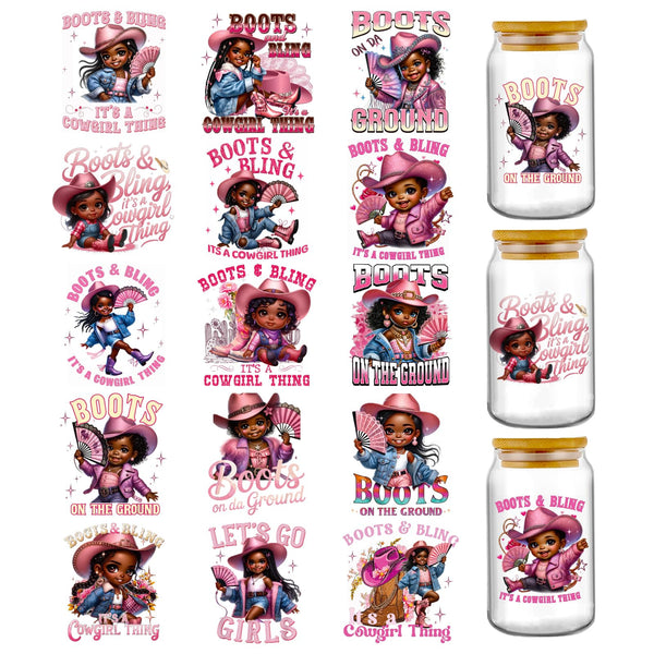 Uv Dtf Cup Wraps - 16 Sheets Pink Cowboy Girl Uv Dtf Tumbler Wrap For ...