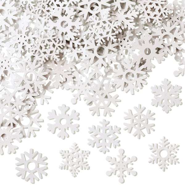 300 Pieces Christmas Snowflake Wood Slices Snowflakes Tags White Snowf ...