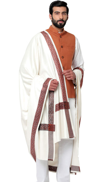 Weavers Villa Men'S Woven Border White Woollen Lohi/Shawl, 125Cm X ...