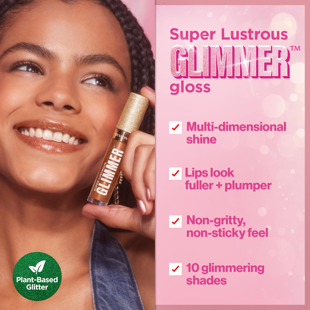 Revlon Super Lustrous Glimmer Gloss, Non-Sticky Lip Gloss, High-Shine ...