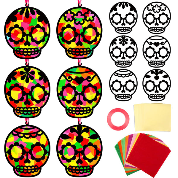 Qyeahkj 36 Set Day of The Dead Suncatchers Crafts for Kids DIY Skull W ...
