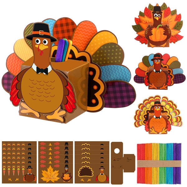 Pajean 18 Set Thanksgiving Box Crafts Kits DIY Thankful Turkey Boxes w ...