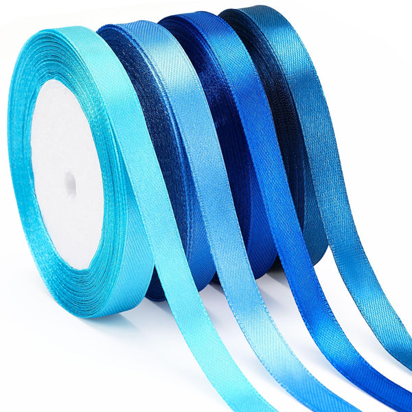 DECYOOL 4 Rolls 100 Yards Blue Satin Ribbons for Gift Wrapping, 10mm W ...