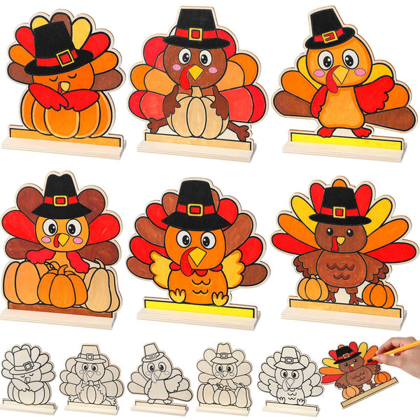 Yousoontic 24 Pcs Color Your Own Thanksgiving Turkey Tabletop Signs DI ...