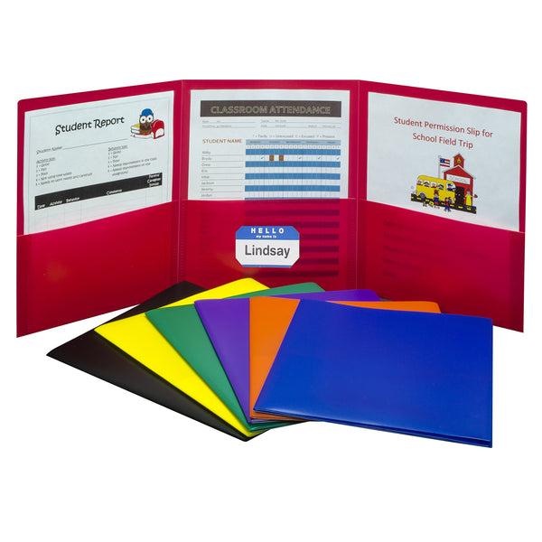 C-Line 3-Pocket Tri-Fold Heavyweight Poly Portfolios, Assorted Colors ...