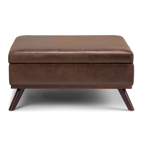 Owen Square Coffee Table Storage Ottoman In Distressed Chestnut Brown ...