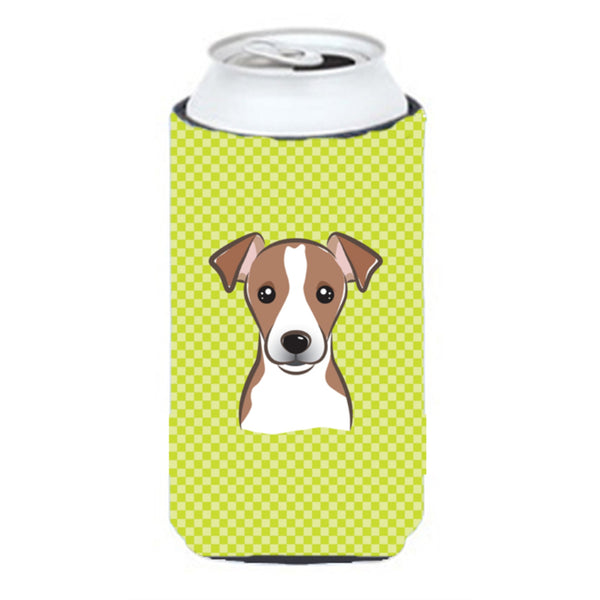 Checkerboard Lime Green Jack Russell Terrier Tall Boy Beverage Insulat ...