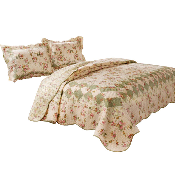 Denali 3 Piece Fabric King Size Quilt Set With Floral Prints, Multicol ...