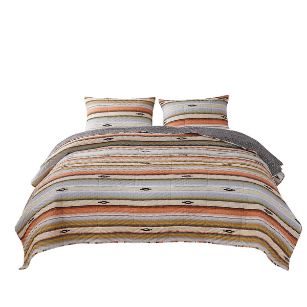 3 Piece Microfiber Full Size Quilt Set With Chevron Print, Multicolor ...