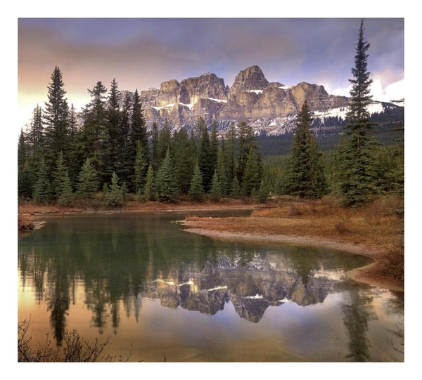 Castle Mountain And Boreal Forest Reflected In Lake, Banff National Pa ...